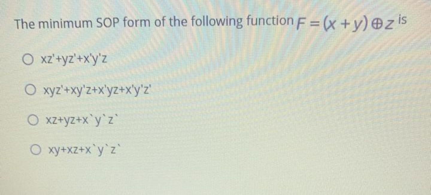 Solved The minimum SOP form of the following function F = | Chegg.com