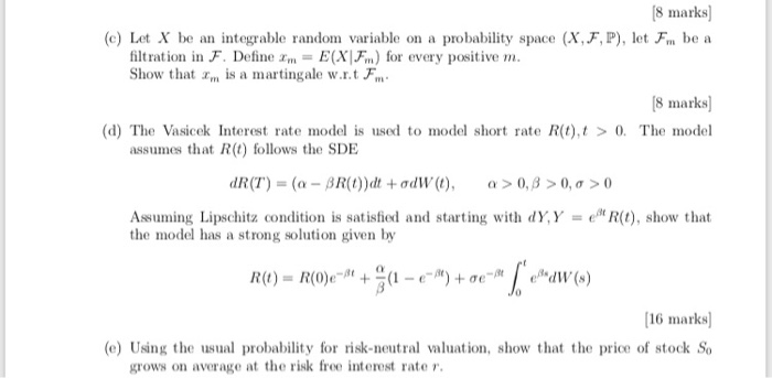 (8 marks) (c) Let X be an integrable random variable | Chegg.com