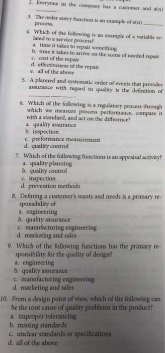 Solved 2. Everyone in the company has a customer and an) 3. | Chegg.com