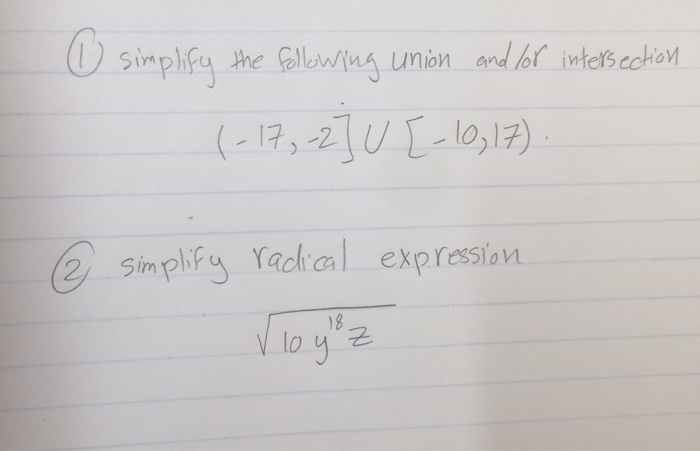 Solved O simplify the following union and for intersection | Chegg.com