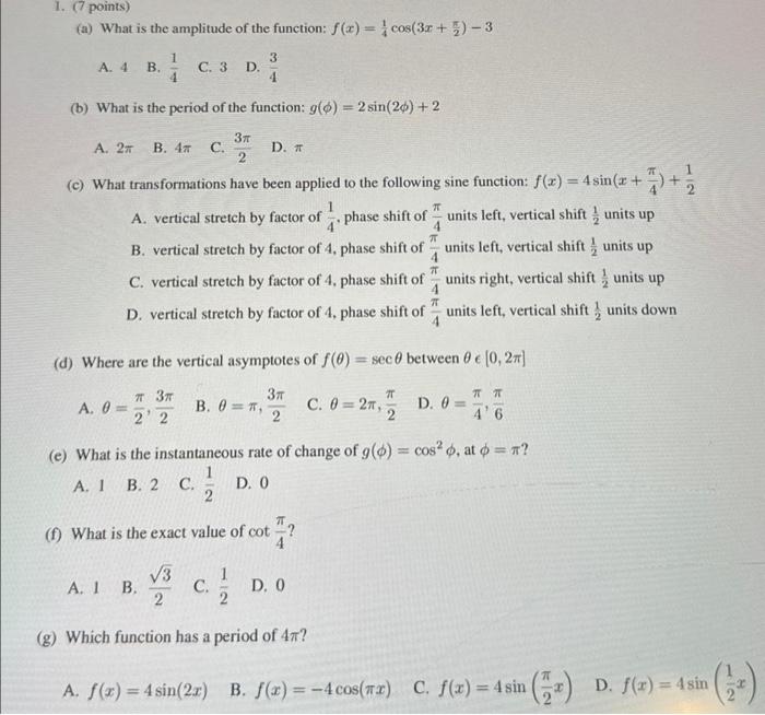 Solved 1. (7 points) (a) What is the amplitude of the | Chegg.com
