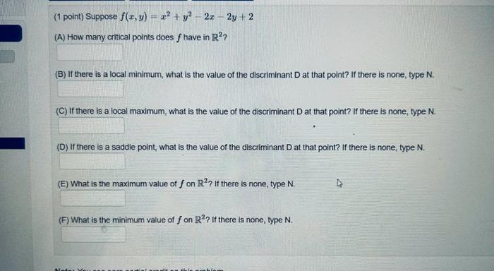 Solved (1 point) Suppose f(x,y)=x2+y2−2x−2y+2 (A) How many | Chegg.com