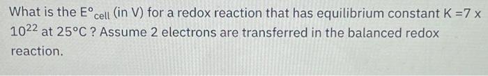 Solved What is the \\( E^{\\circ} \\) cell (in \\( V \\) ) | Chegg.com