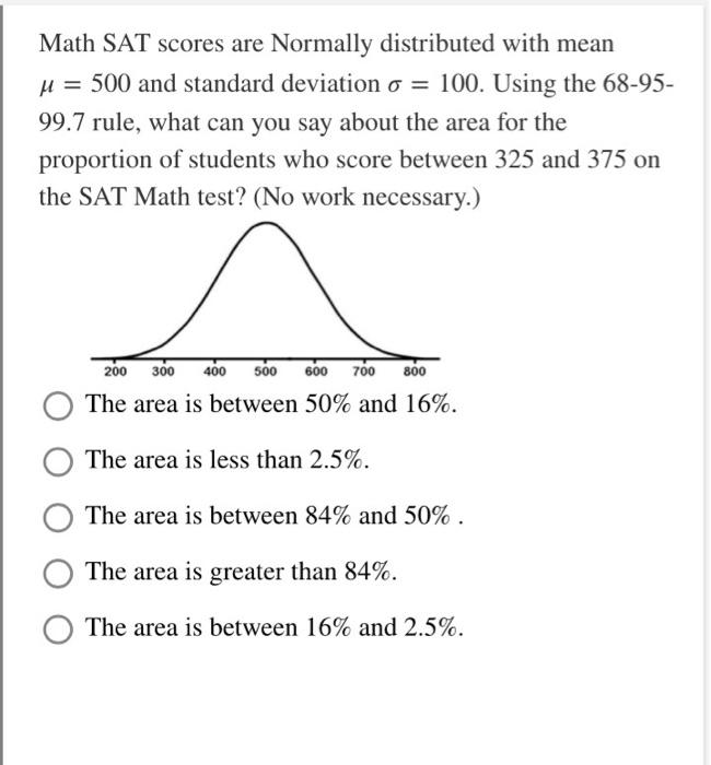 Solved Math SAT scores are Normally distributed with mean u | Chegg.com