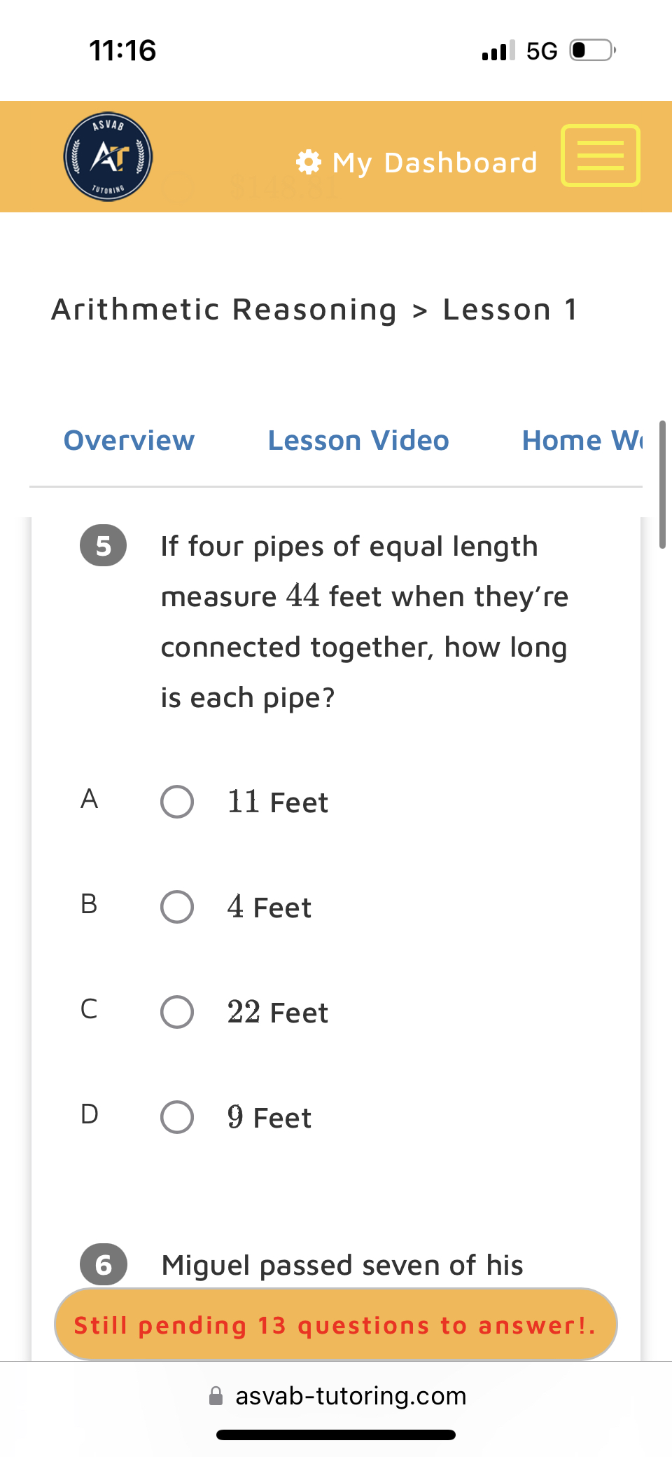 Solved 11:165GASVABMy DashboardArithmetic Reasoning > | Chegg.com