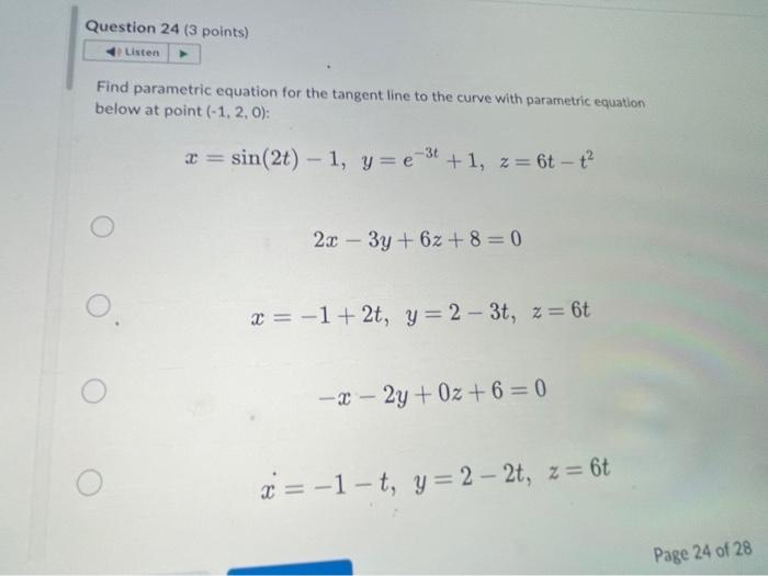 Solved Find parametric equation for the tangent line to the | Chegg.com