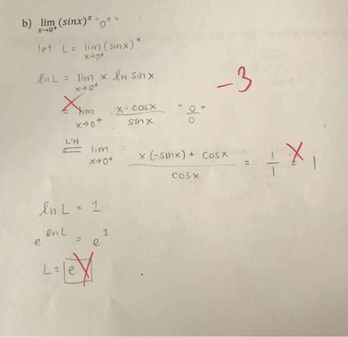 Solved | b) lim (sinx)* o°". let Le lim (sinx)* X ot luh= | Chegg.com