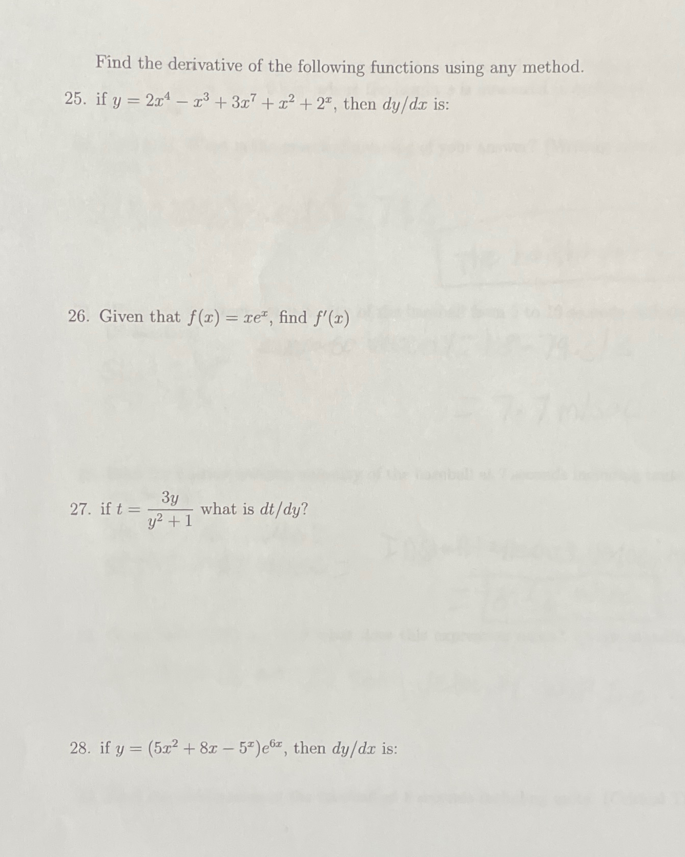 Solved Find the derivative of the following functions using | Chegg.com