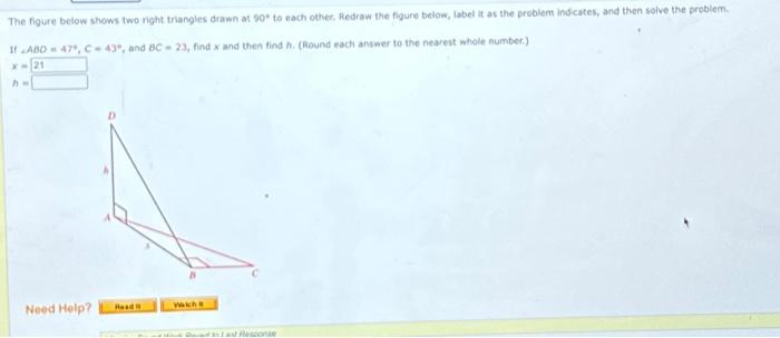 Solved The figure below shows two right triangles drawn at | Chegg.com