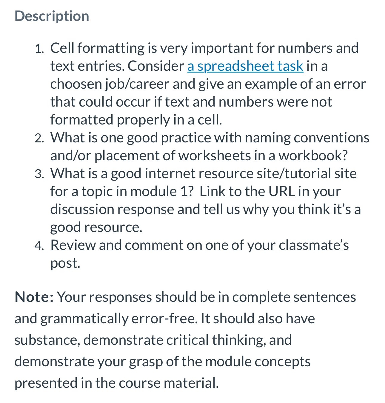 Solved DescriptionCell formatting is very important for | Chegg.com
