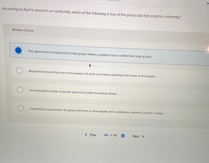 Solved According to Asch's research on conformity, which of | Chegg.com