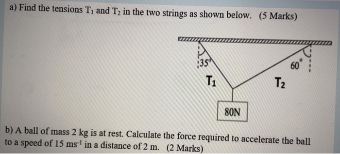 Solved a) Find the tensions T, and T2 in the two strings as | Chegg.com