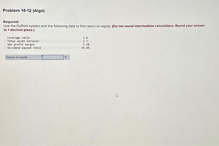 Solved Required: Use the DuPont system and the following | Chegg.com