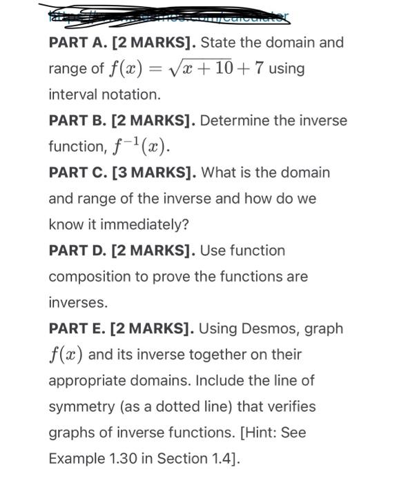 Solved PART A. [2 MARKS]. State the domain and range of | Chegg.com