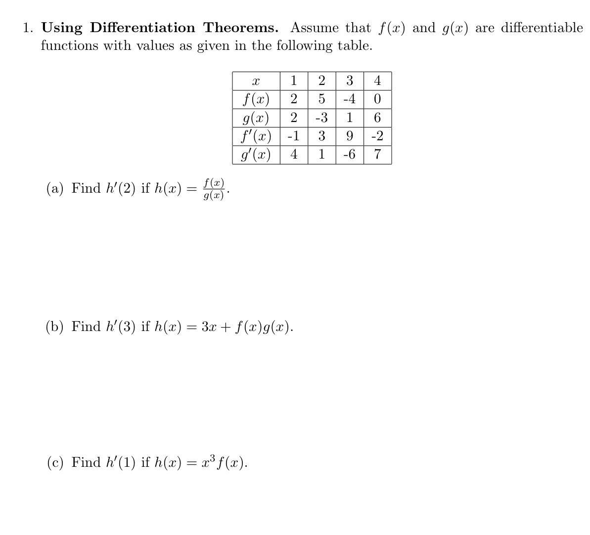 Solved Using Differentiation Theorems. Assume that f(x) ﻿and | Chegg.com