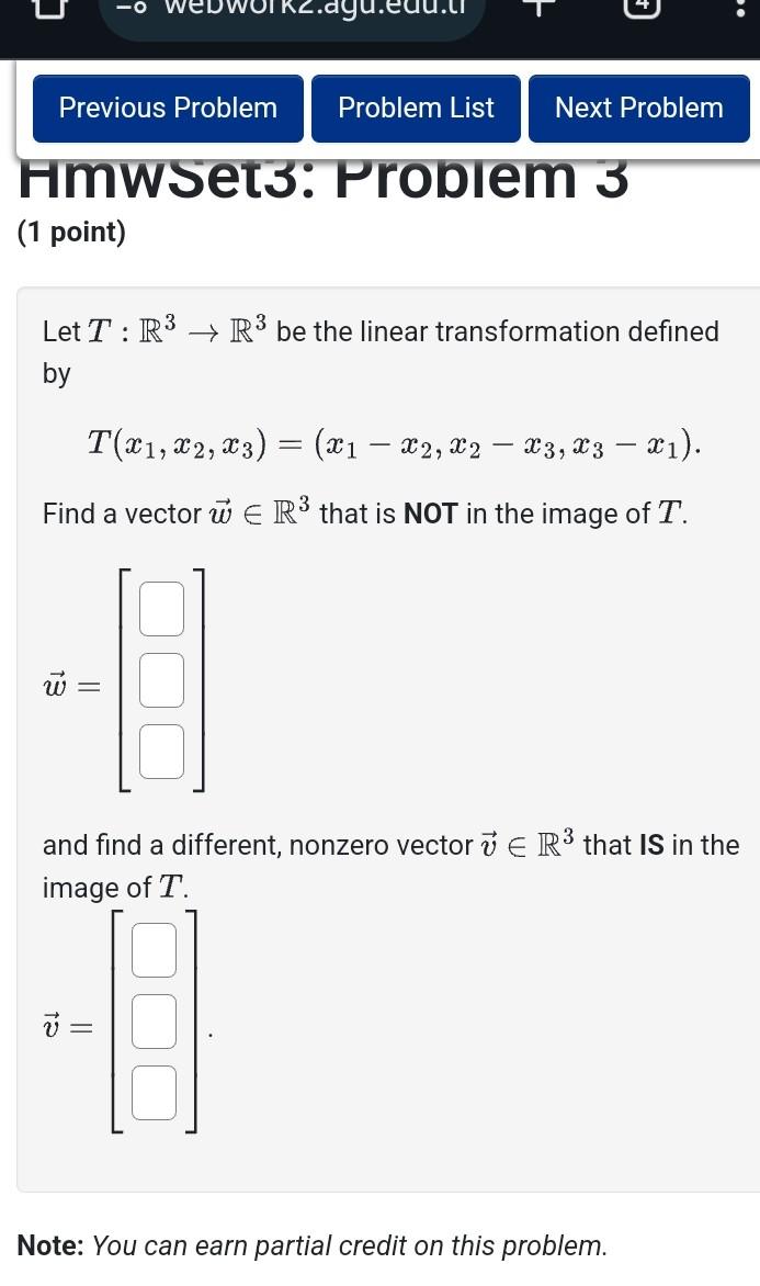 Solved Hmwsets: ProdIem 3 (1 point) Let T:R3→R3 be the | Chegg.com