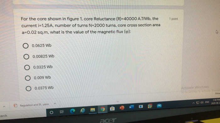 Solved 1 point For the core shown in figure 1, core | Chegg.com