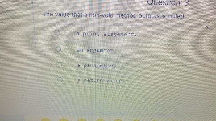 Solved Question 3 The Value That A Non Void Method Outputs 4582