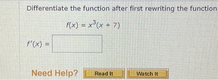Solved Differentiate the function after first rewriting the | Chegg.com
