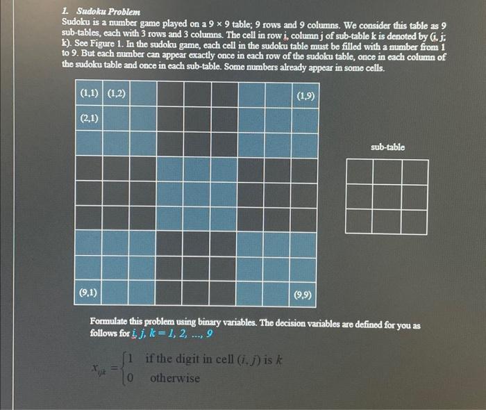 Solved 1. Sudokn Problem Sudoku is a number game played on a | Chegg.com