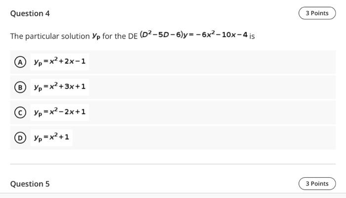 Solved Question 1 2 Points The complementary function Yc for | Chegg.com