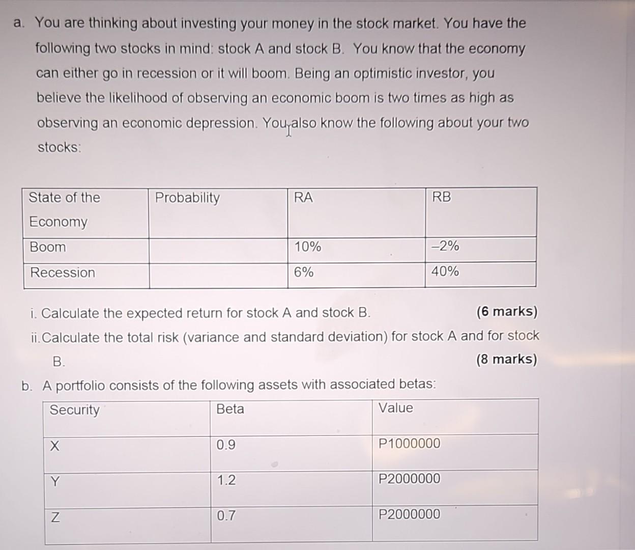 Solved Calculate the beta of the portfolio | Chegg.com