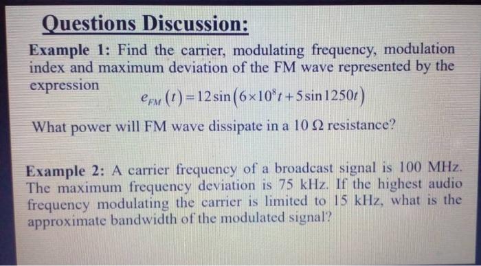 Solved Example 1 Find The Carrier Modulating Frequency