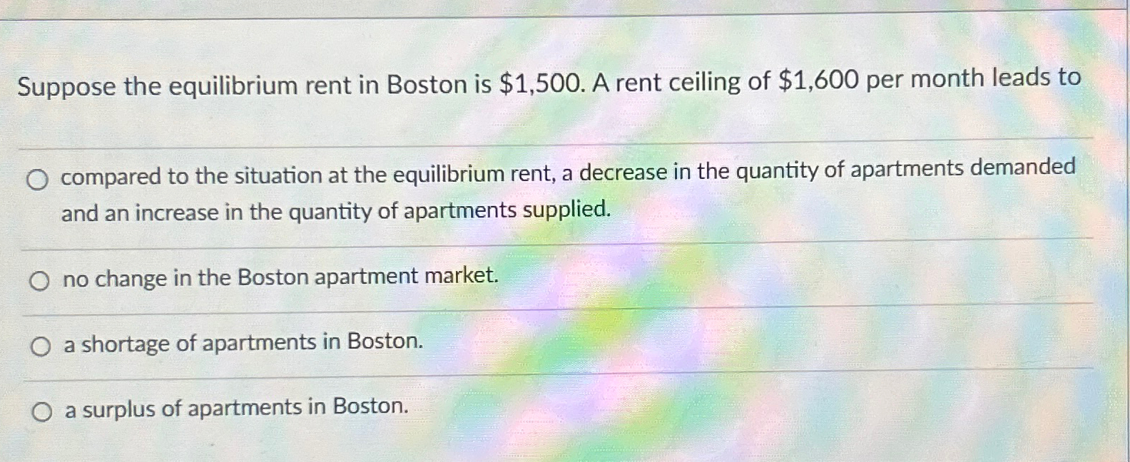 Solved Suppose the equilibrium rent in Boston is $1,500. ﻿A | Chegg.com