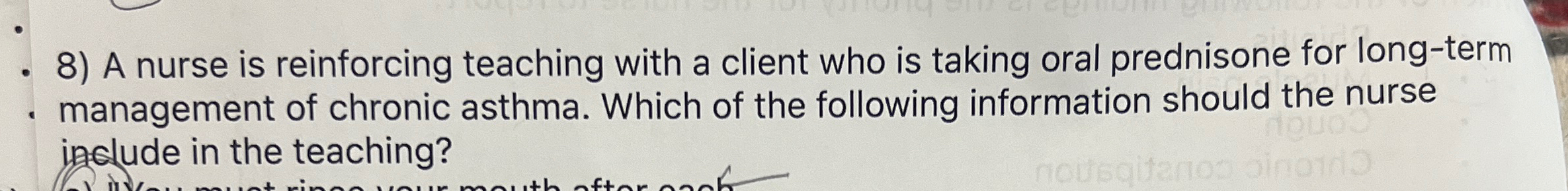 Solved A nurse is reinforcing teaching with a client who is | Chegg.com