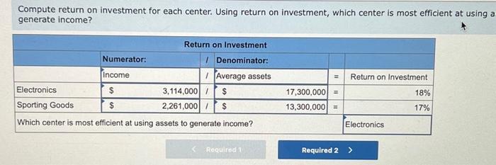 1. Compute return on investment for each center. | Chegg.com