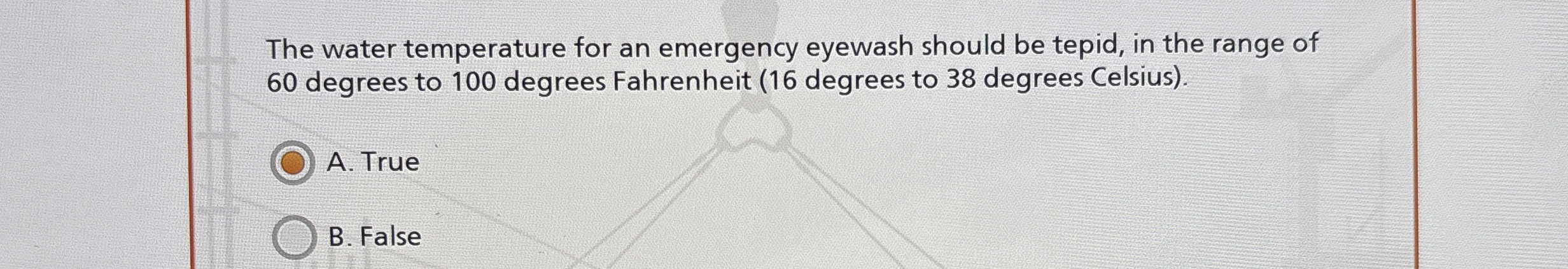 Solved The water temperature for an emergency eyewash should | Chegg.com