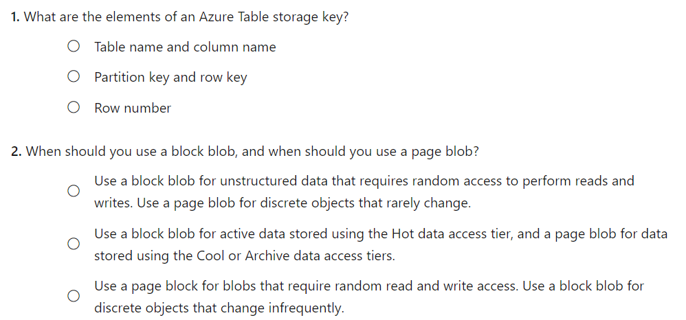 Solved 1. What are the elements of an Azure Table storage | Chegg.com