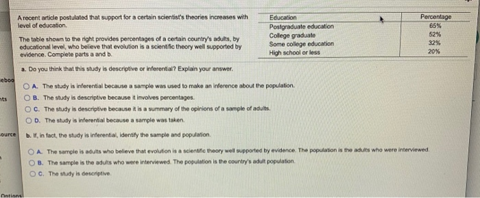 Solved Classify the study as either descriptive or | Chegg.com