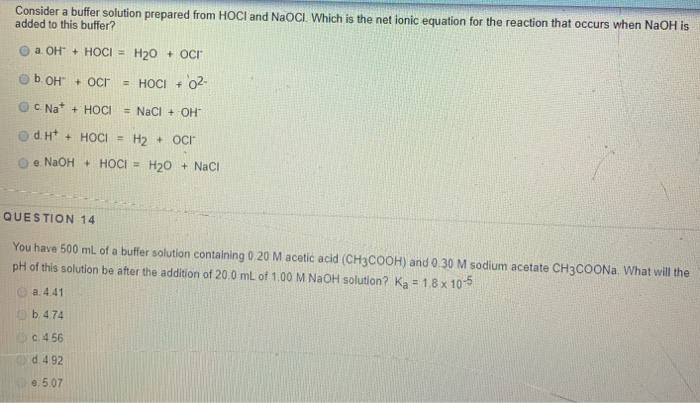 Solved Consider a buffer solution prepared from HOCI and | Chegg.com