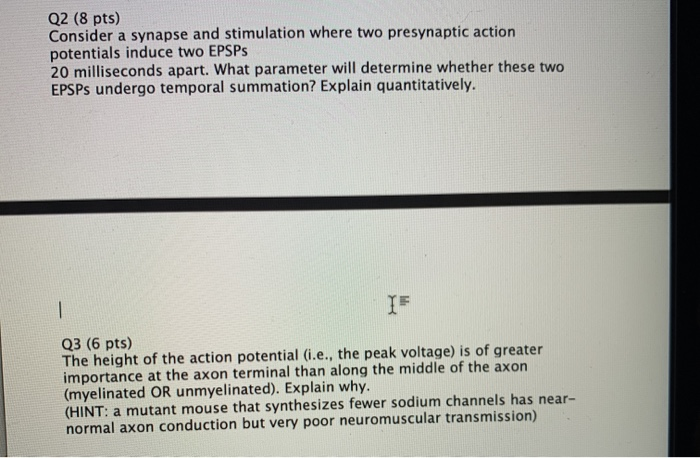 Solved Q2 (8 pts) Consider a synapse and stimulation where | Chegg.com