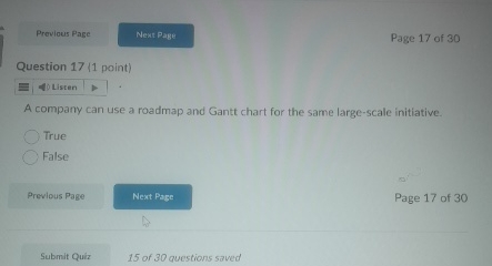 Solved Page 17 ﻿of 30Question 17 {1 ﻿point)ListenA company | Chegg.com