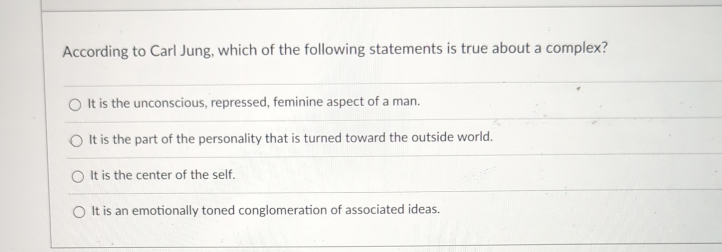 Solved According to Carl Jung, which of the following | Chegg.com