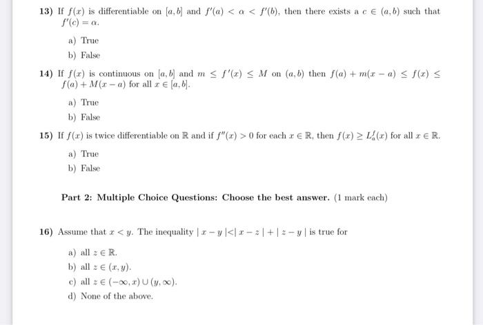 Solved 13) If f(x) is differentiable on [a,b] and f′(a)