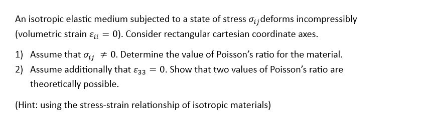 Solved An isotropic elastic medium subjected to a state of | Chegg.com