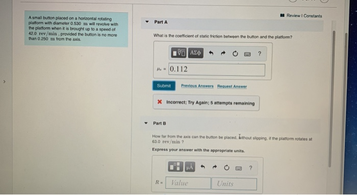 Solved Review Constants Part A A small button placed on a | Chegg.com