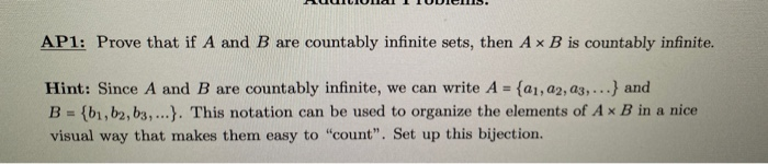 Solved AP1: Prove that if A and B are countably infinite | Chegg.com