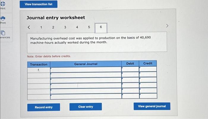 Solved Journal entry worksheet Other manufacturing overhead | Chegg.com