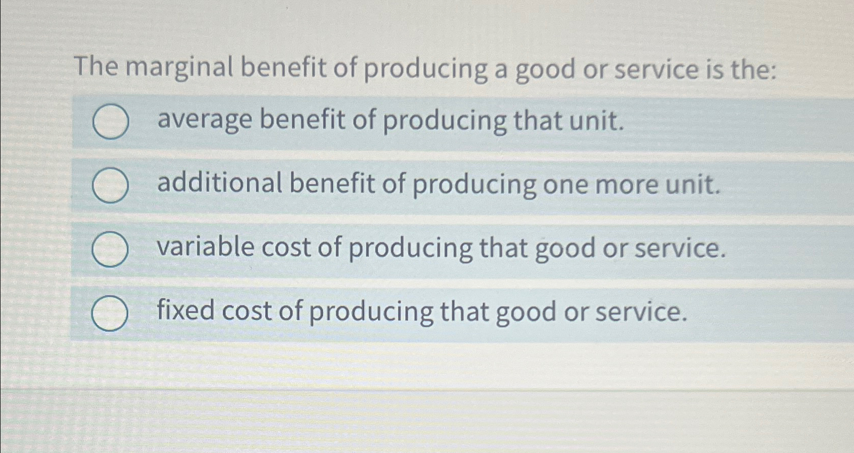 Solved The marginal benefit of producing a good or service | Chegg.com