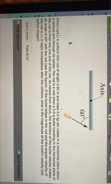 Solved (hrwc11p51) A uniform thin rod of length 0.60 m and | Chegg.com