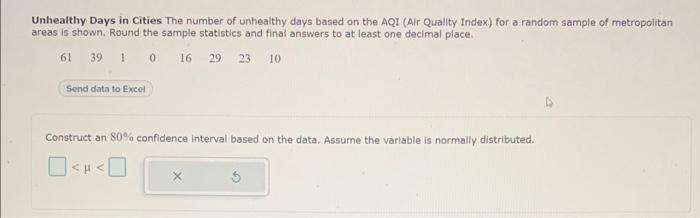 Solved Unhealthy Days in Cities The number of unhealthy days | Chegg.com