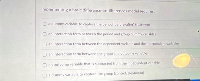 Implementing a basic difference-in-differences model | Chegg.com