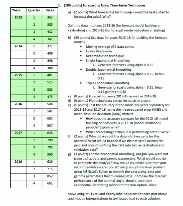 Solved (100 points) Forecasting Using Time Series Techniques | Chegg.com