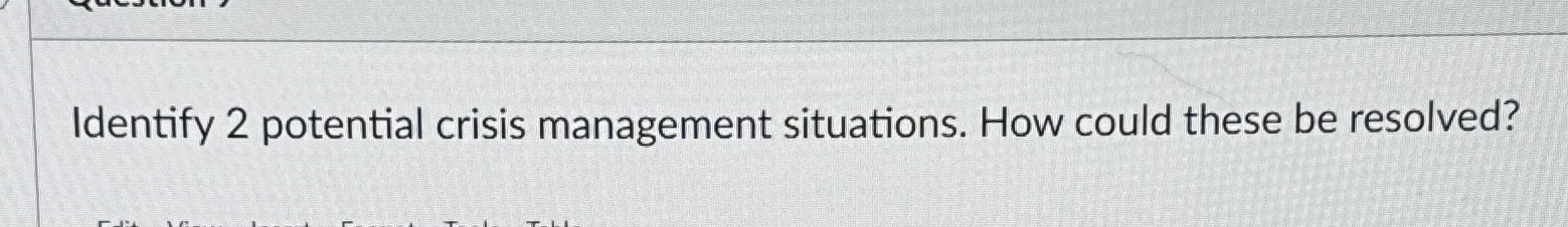 Solved Identify 2 ﻿potential crisis management situations. | Chegg.com