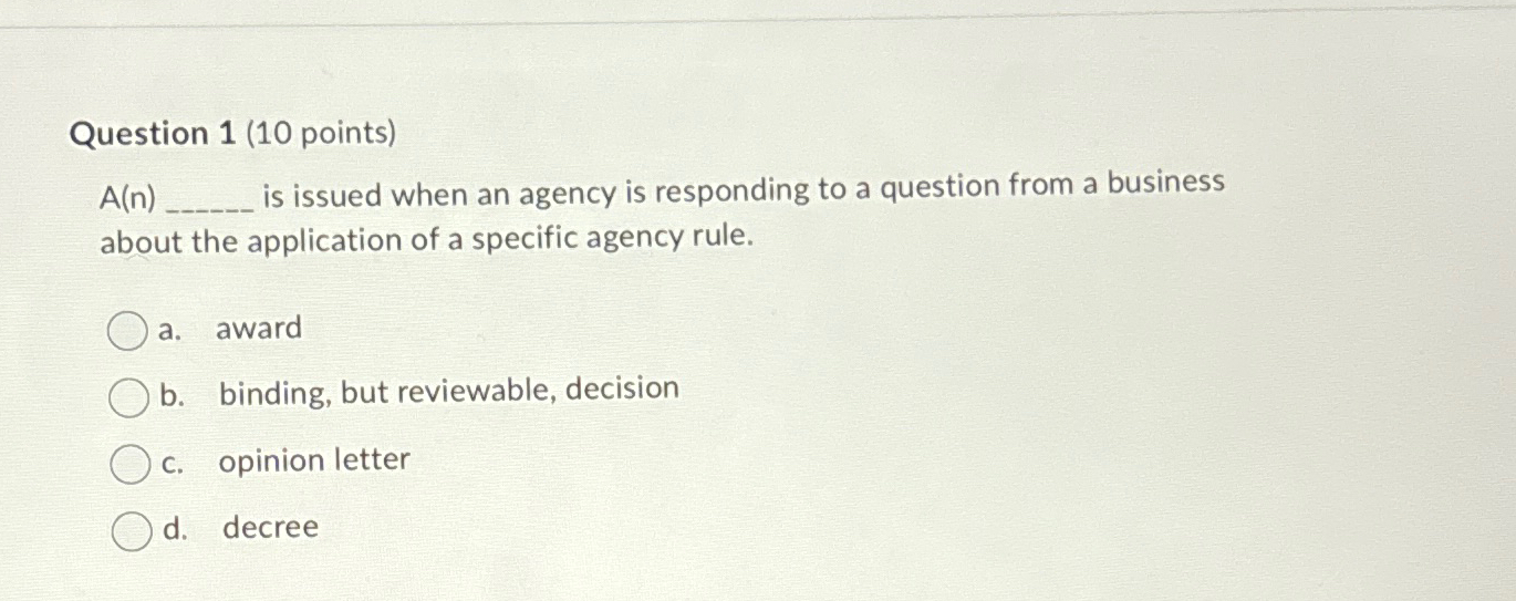 Solved Question 1 (10 ﻿points)A(n), ﻿is issued when an | Chegg.com