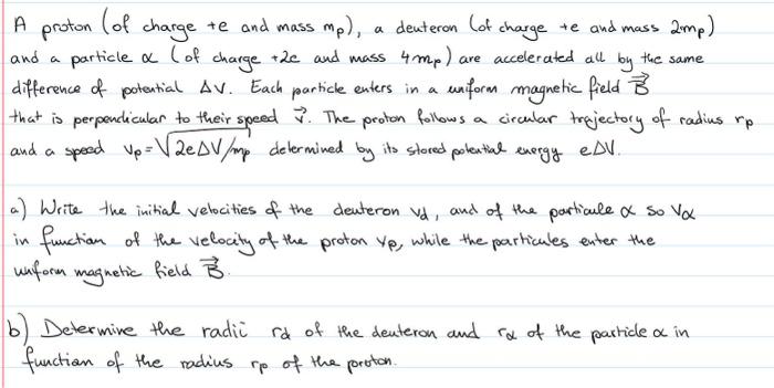 Solved A proton (of charge te and mass mp ), a deuteron (of | Chegg.com